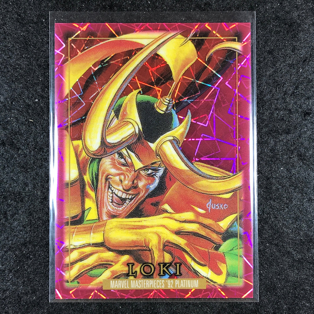 2024 Marvel Masterpieces '92 Platinum LOKI Base Pink Laser 775/992 #50 – Cherry Collectables