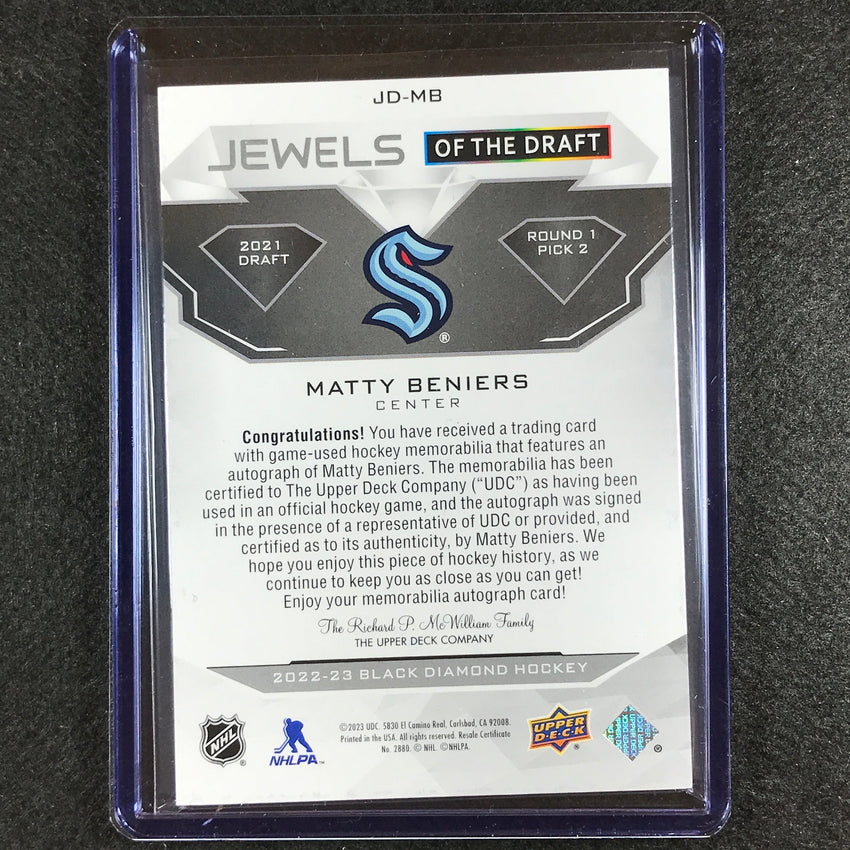 2022-23 Black Diamond Nhl Matty Beniers Jewels Of Draft Rookie Patch A ...