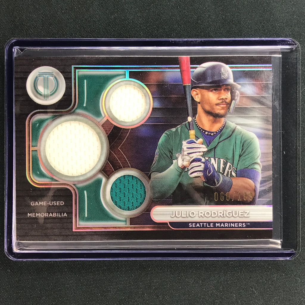 2024 Topps Tribute MLB JULIO RODRIGUEZ Triple Tribute Relic Jersey Bas ...
