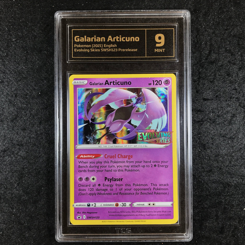 TCG 9 Galarian Articuno - SWSH123 - Evolving Skies Pre Release Stamp P ...