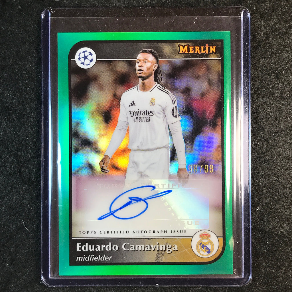 2024-25 Merlin UEFA Club Comp EDUARDO CAMAVINGA Base Auto Green 98/99 ...