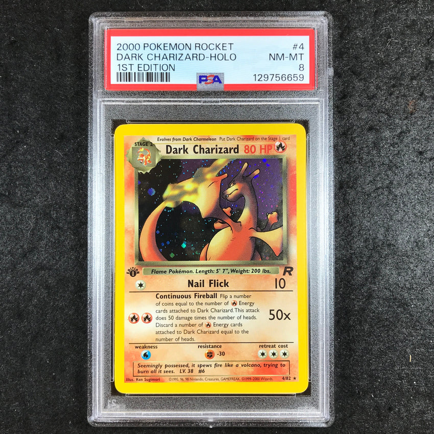 PSA 8 Dark Charizard - 4/87 - 2000 Holo Rocket 1st Edition 659 – Cherry ...