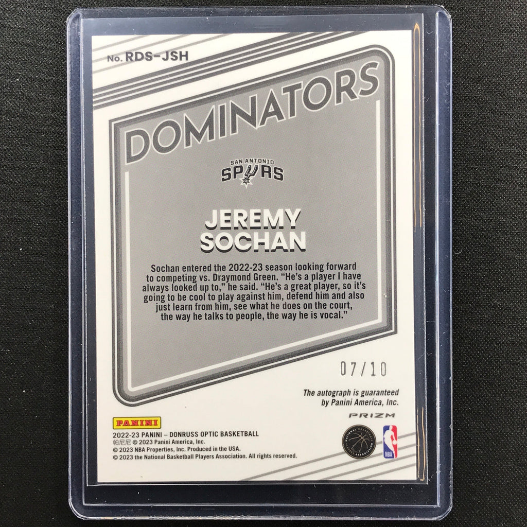 2022-23 Donruss Optic JEREMY SOCHAN Dominators Signatures Rookie Auto ...