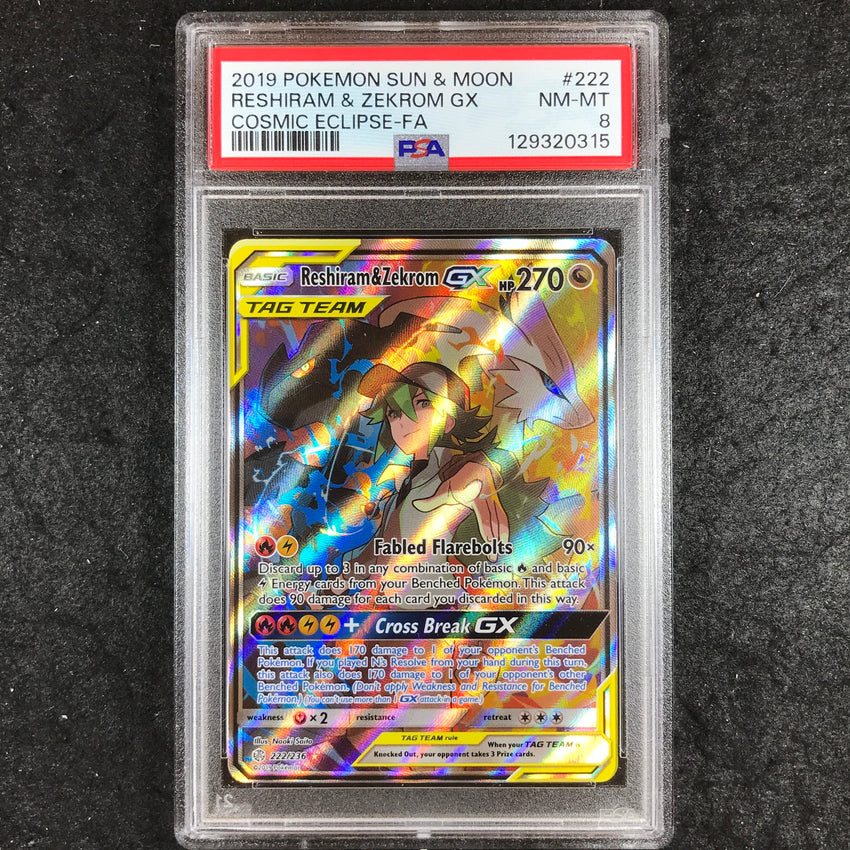 PSA 8 Reshiram & Zekrom GX - 222/236 - Full Art Cosmic Eclipse 315 ...