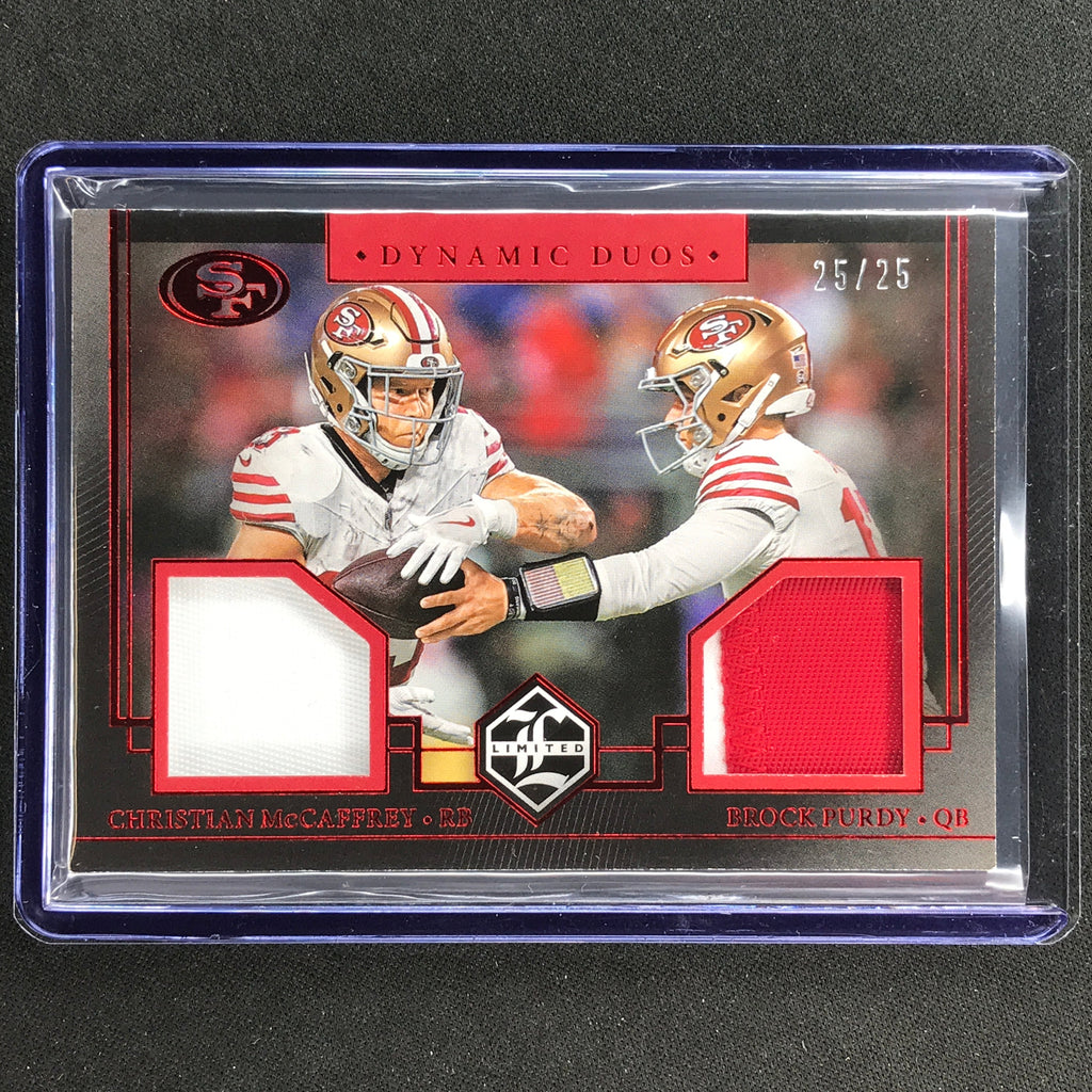 2023 Limited Football Mccaffrey Brock Purdy Dynamic Duos Patch Ruby 25 ...