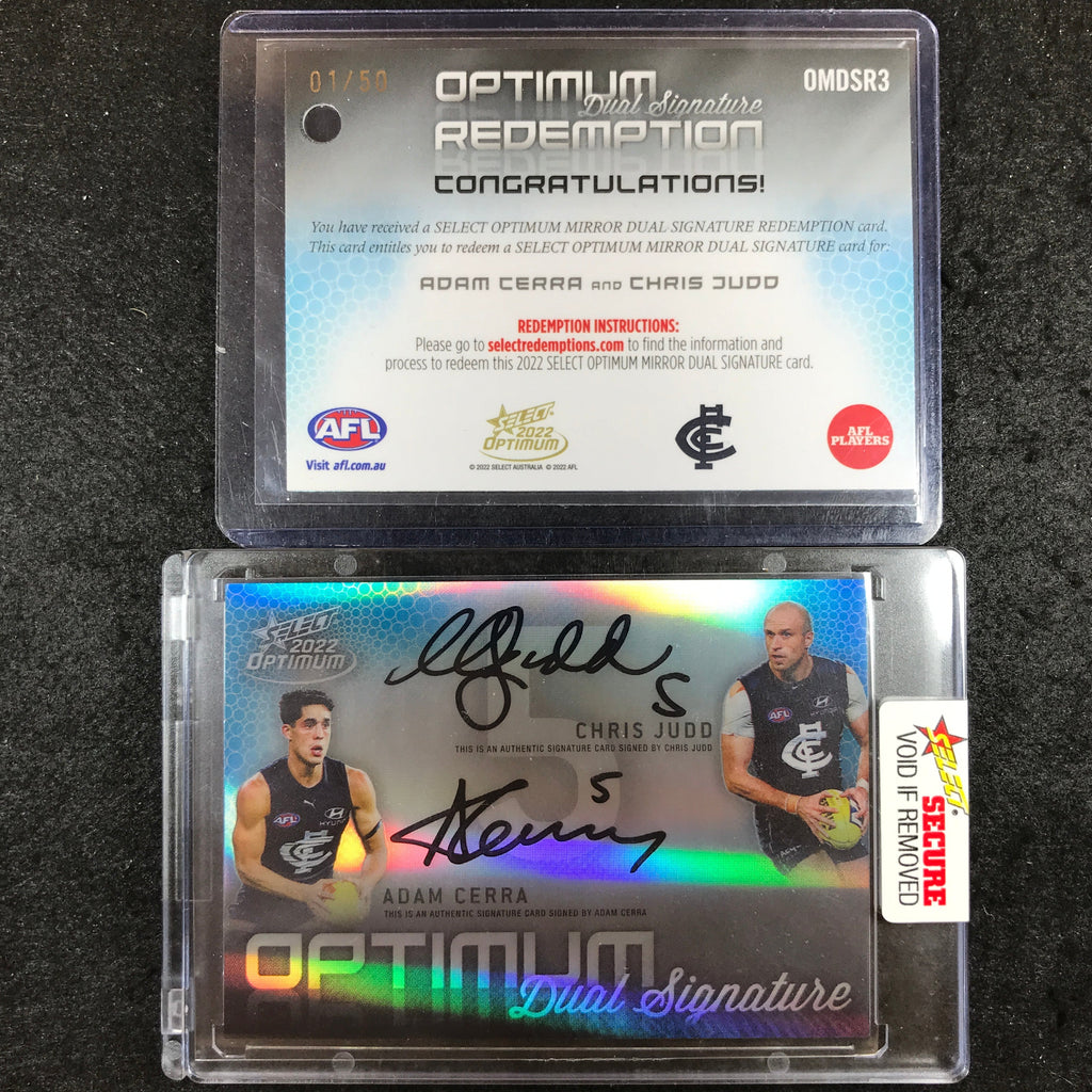2022 Select AFL Optimum CHRIS JUDD ADAM CERRA Mirror Dual Signature 01 ...