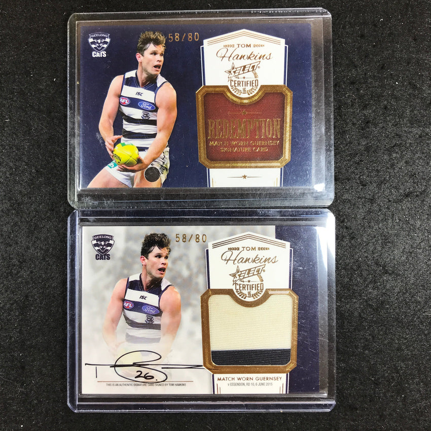 2016 Select AFL Certified TOM HAWKINS Match Worn Guernsey Signature 58 ...