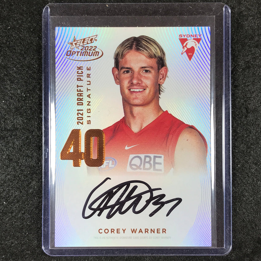 2022 Select AFL Optimum COREY WARNER Draft Pick Signature Copper 102/1 ...