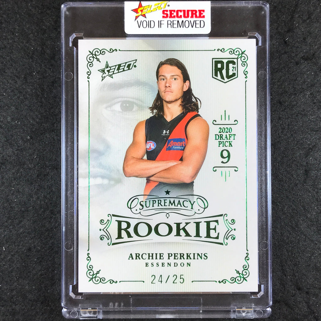 2021 Select AFL Supremacy Rookie ARCHIE PERKINS Platinum Green 24/25 ...