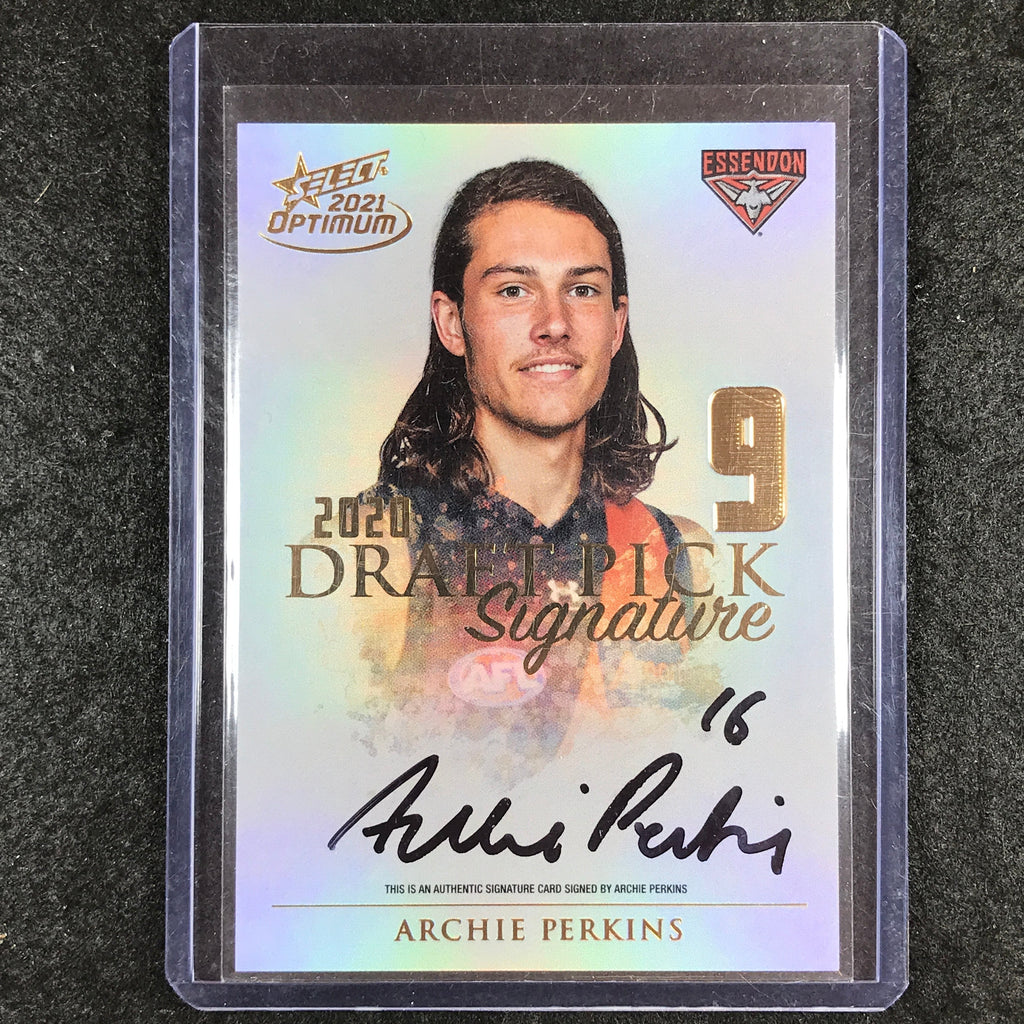 2021 Select AFL Optimum ARCHIE PERKINS Draft Pick Signature Gold 57/85 ...