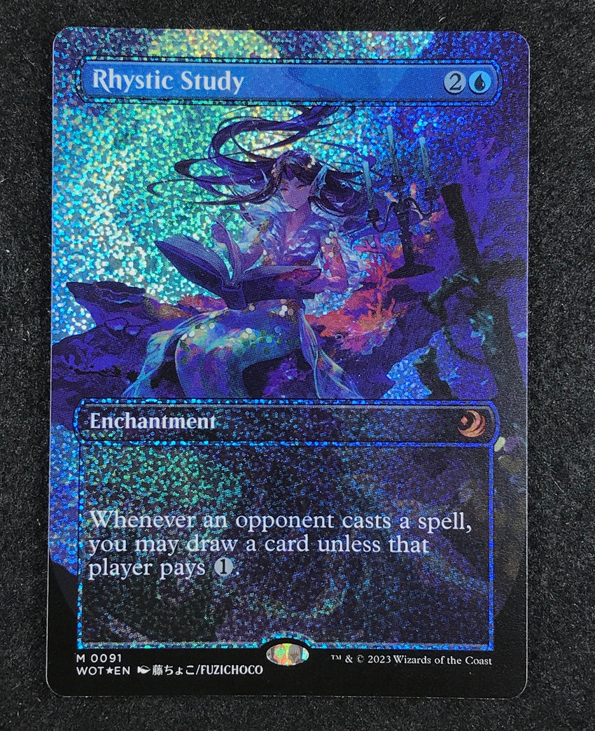 CONFETTI FOIL ANIME BORDERLESS Rhystic Study #91 - Mythic Wilds of Eld ...