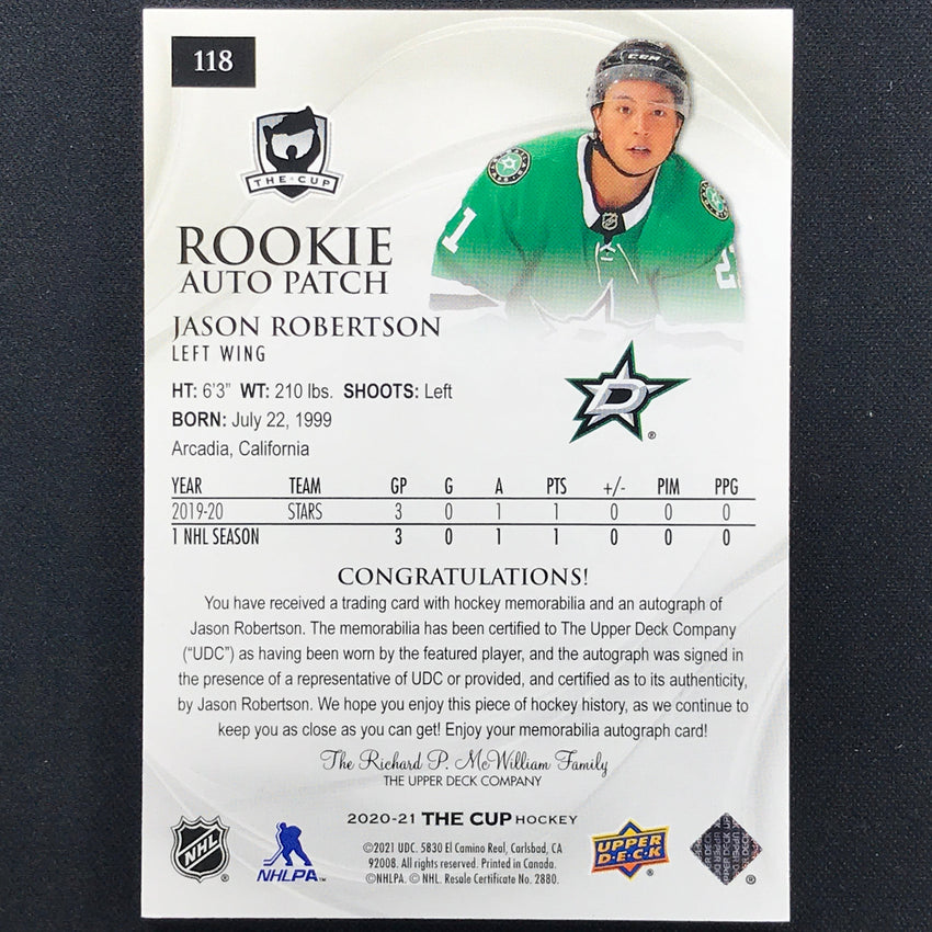 2020-21 The Cup Jason Robertson Rookie Auto Patch Gold Foil 19/24 ...