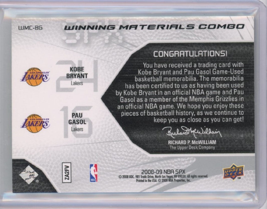 2008-09 Spx Kobe Bryant Pau Gasol Winning Materials Combo Dual Jersey ...