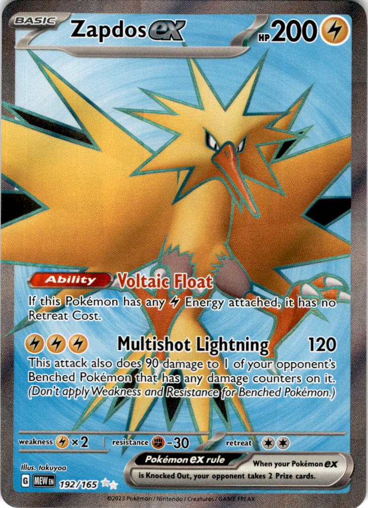 FULL ART Zapdos EX - 192/165 - Ultra Rare Scarlet And Violet 151 ...